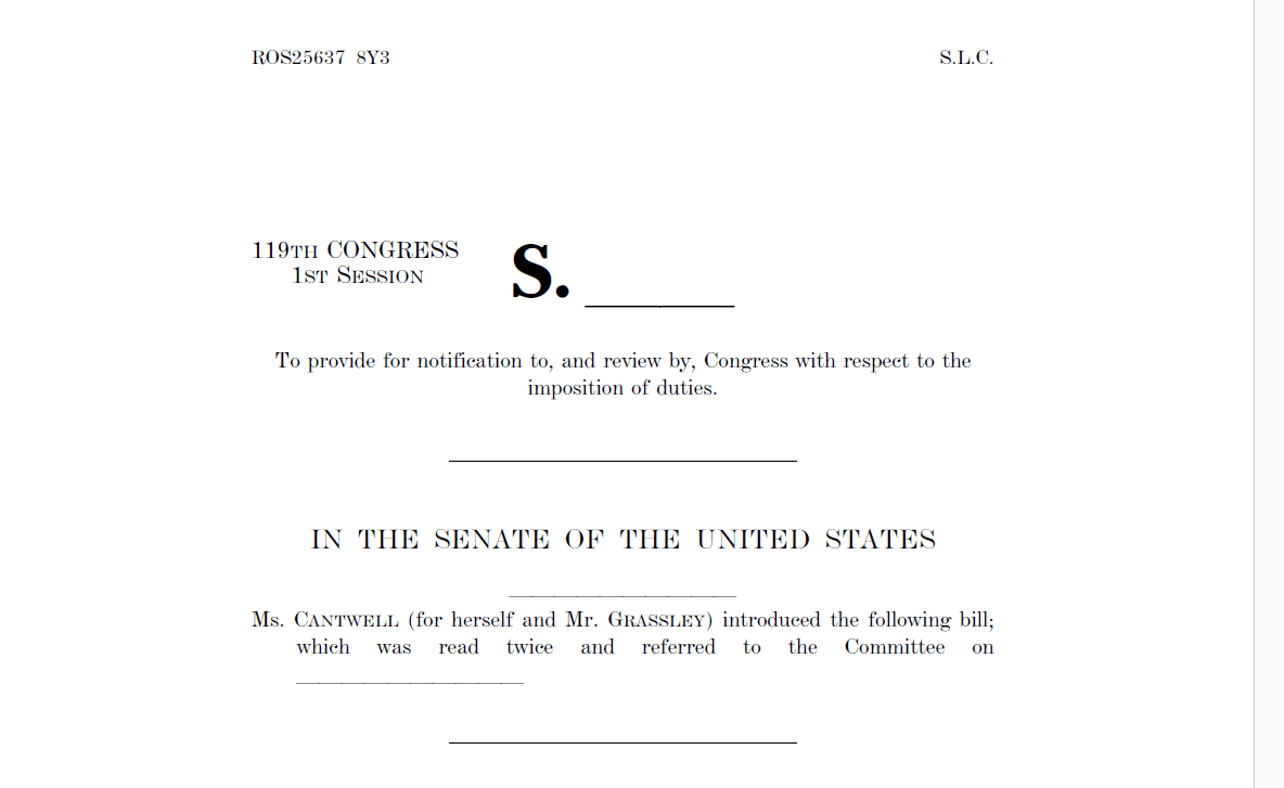 Bipartisan Bill Aims to Rein in Presidential Tariff Powers, Restore Congressional Oversight on ...