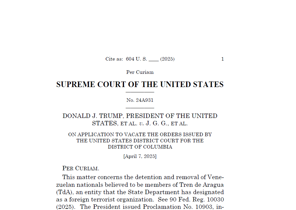 Supreme Court Clears Path for Deportations Under Alien Enemies Act, Despite Dissent Over Due ...